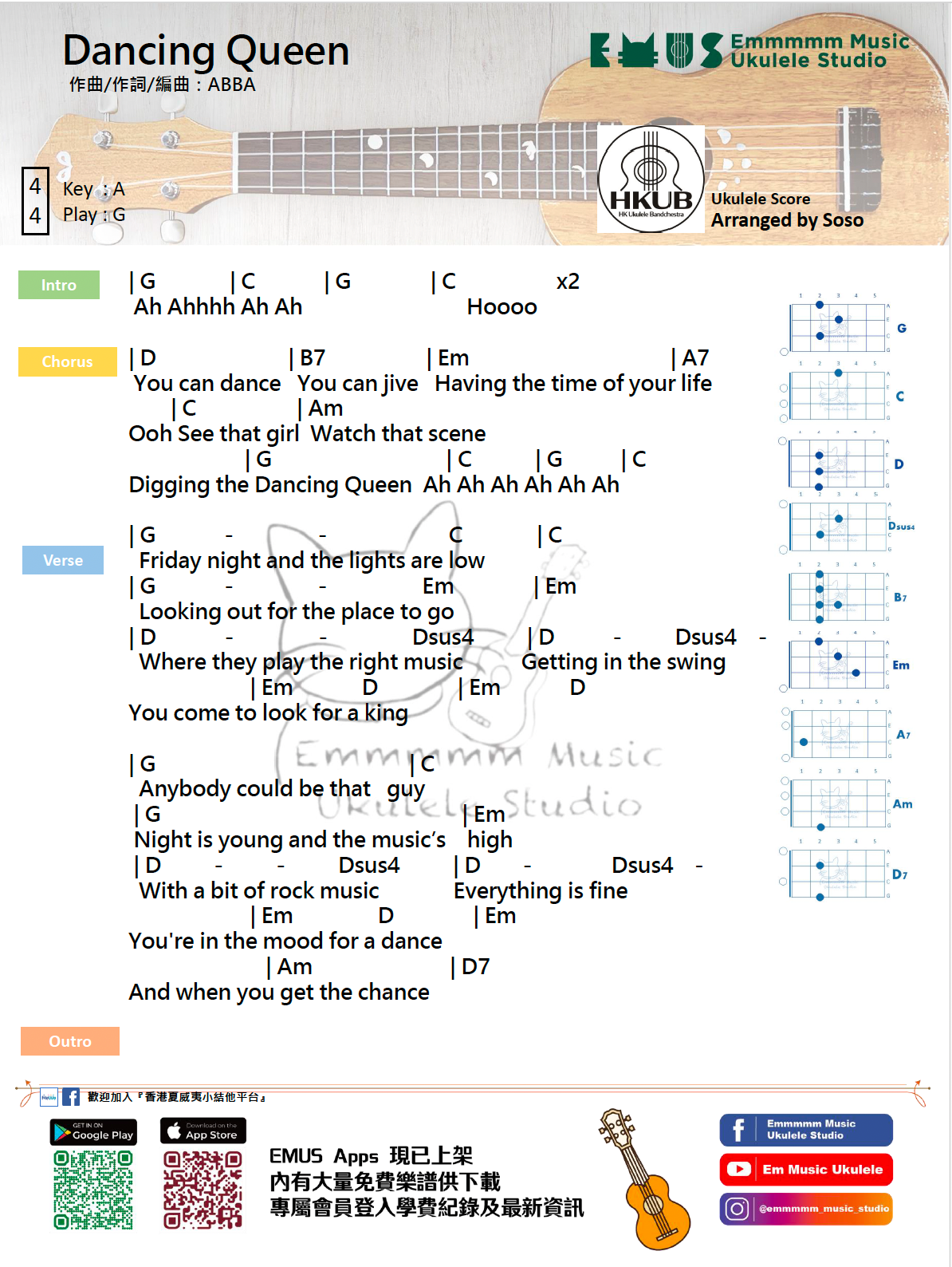 ABBA - Dancing Queen｜免費Ukulele樂譜 – The Ukulele Store 香港小結他店