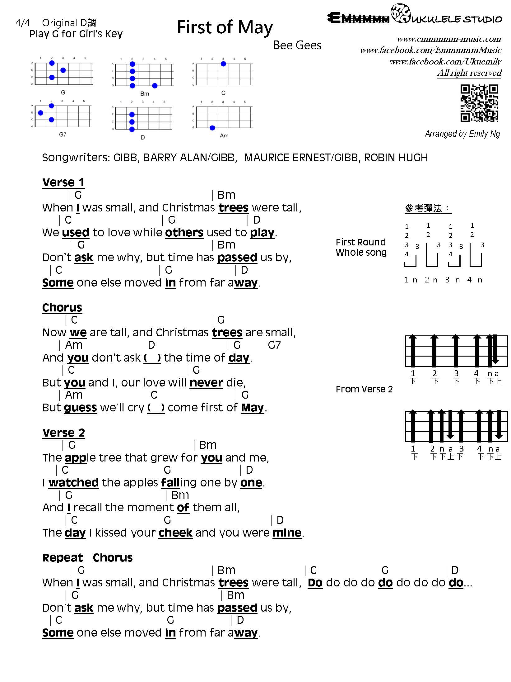 Bee Gees - First of May-1｜免費Ukulele Chord譜 – The Ukulele Store 香港小結他店